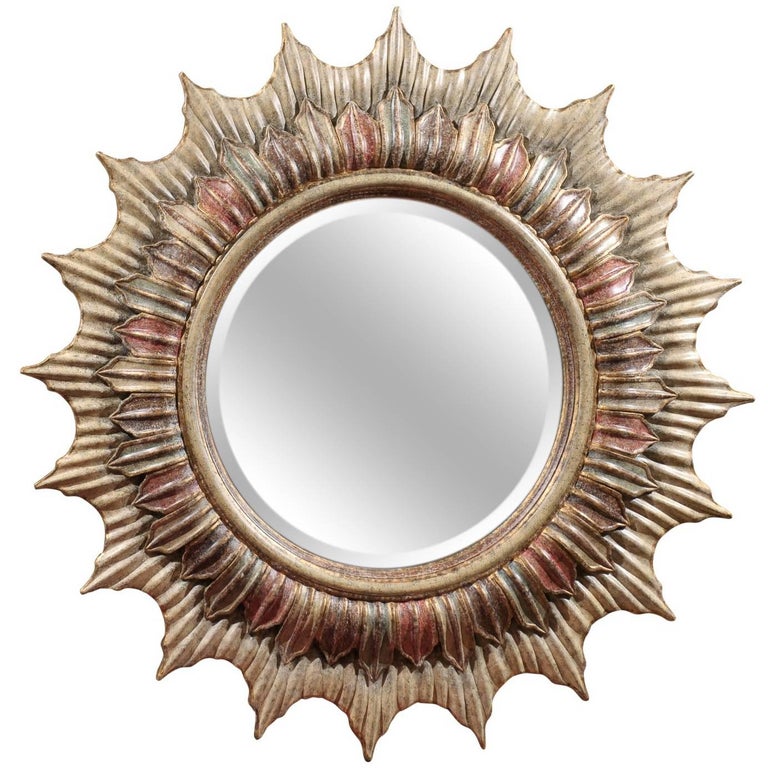 Large 48" Round Hollywood Regency Polychrome Sunburst Mirror at 1stDibs