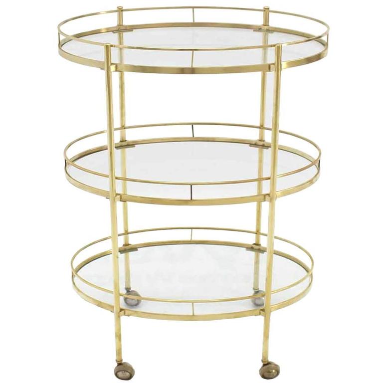 Three-Tier Brass Oval Tea Serving Cart at 1stDibs