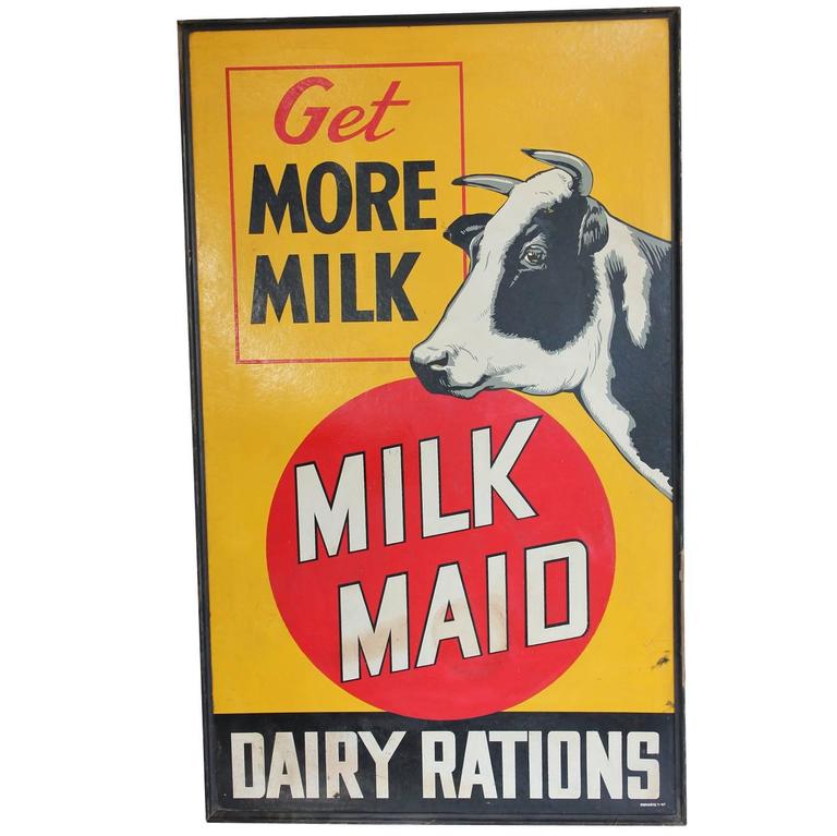 Large 1947 Masonite Advertising Sign "Milk Maid" at 1stDibs