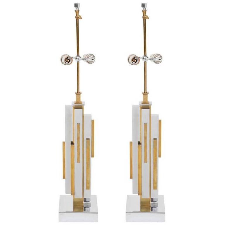Modernist Skyscraper Brass and Nickel Table Lamps For Sale at 1stDibs