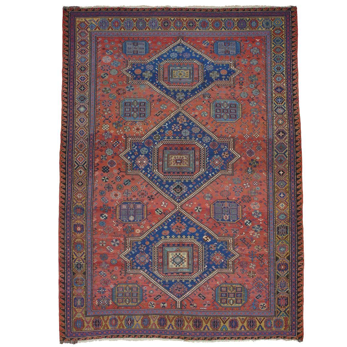 Antique Caucasian 19th Century Sumac Rug in Varying Colors of Red ...
