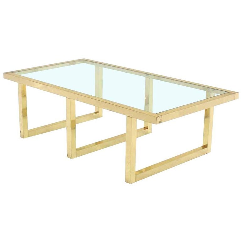 Rectangular Brass and Glass Mid-Century Modern Coffee Table For Sale at ...