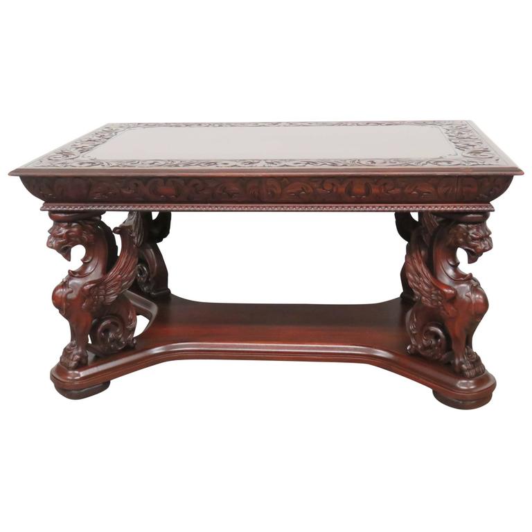 R.J. Horner Style Carved Library Table For Sale at 1stdibs
