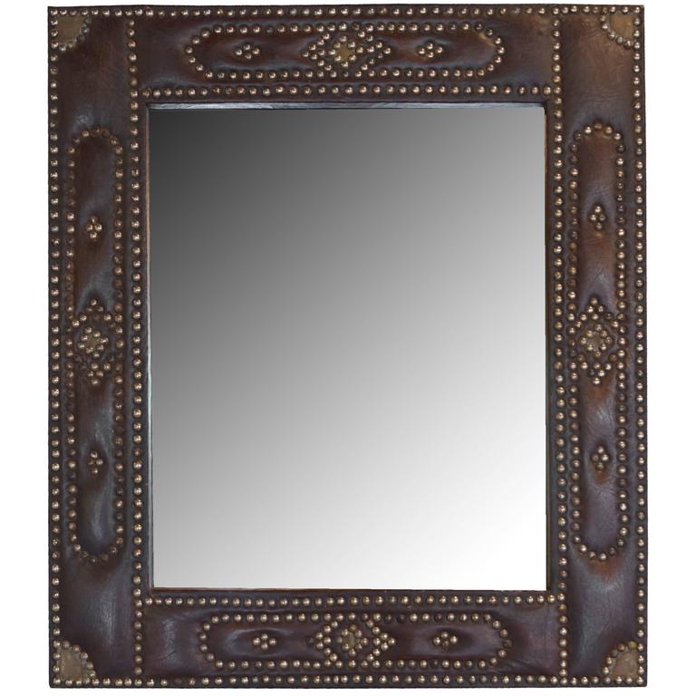 French Leather Framed Mirror at 1stDibs