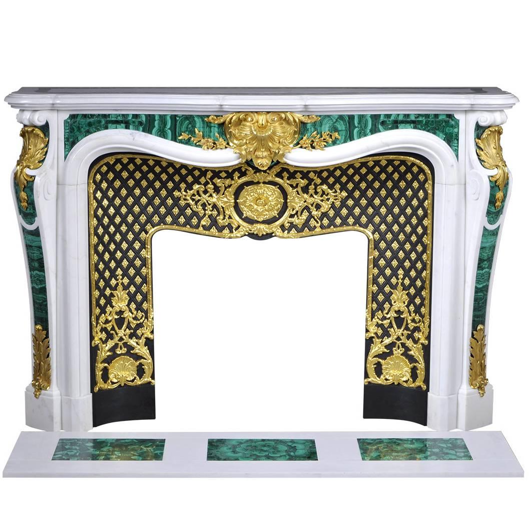 "Païva" Louis XV Style Fireplace in Carrara with Malachite Inlays For ...