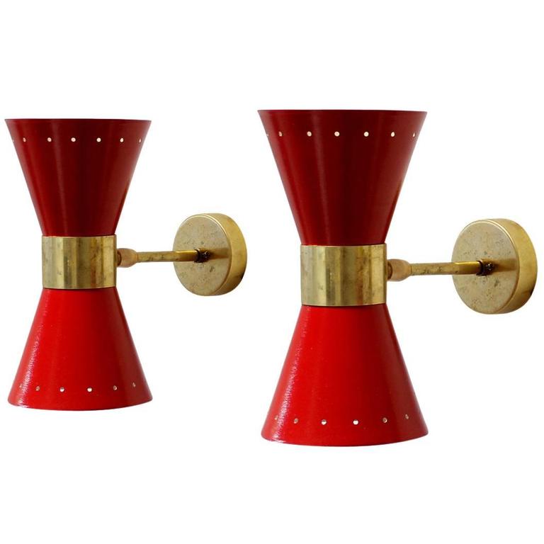 Beautiful Adjustable Pair of Red Italian Diabolo Brass Sconces in ...