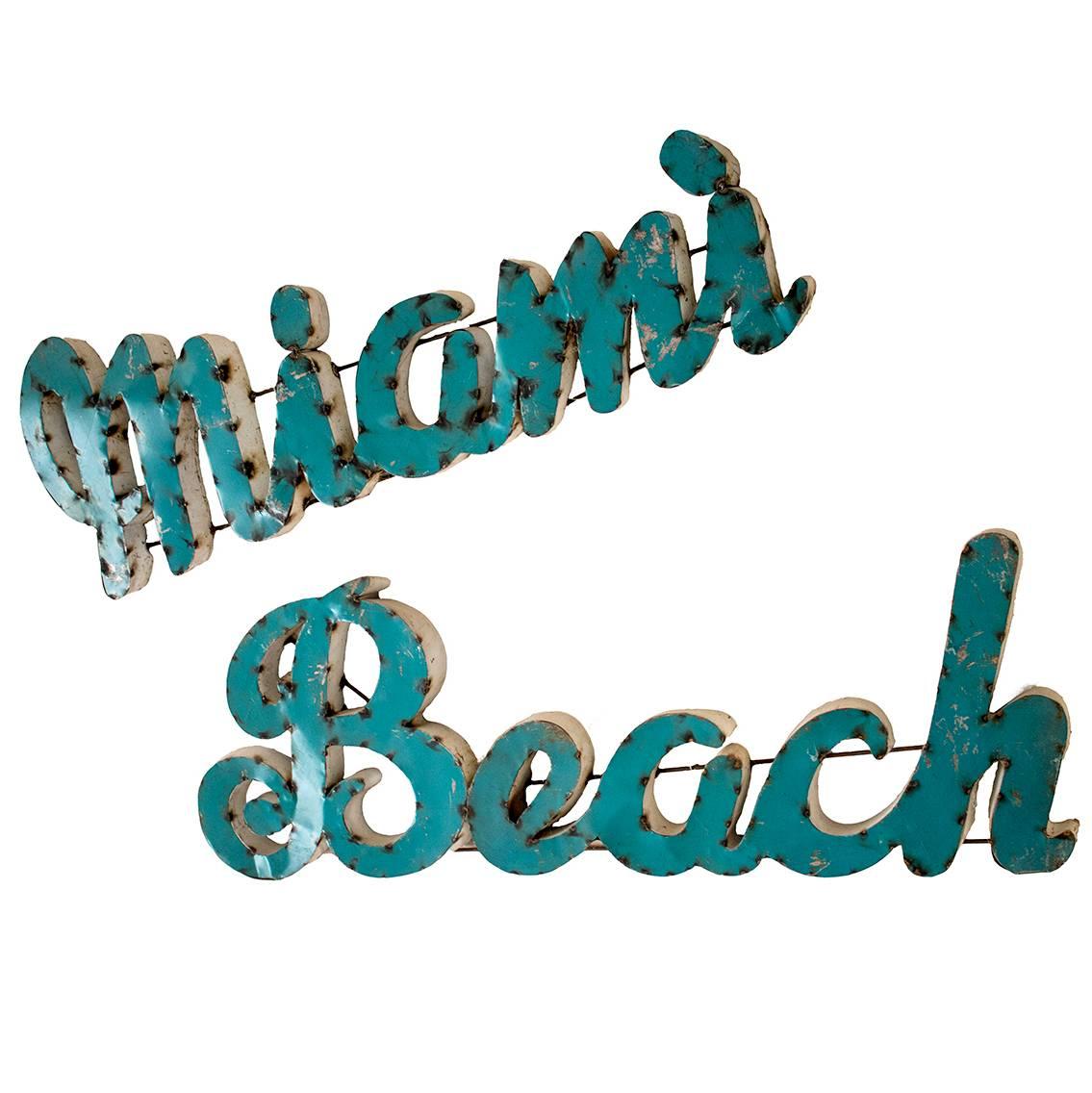 Huge Mid-Century 'Miami Beach' Vintage Metal Sign at 1stDibs
