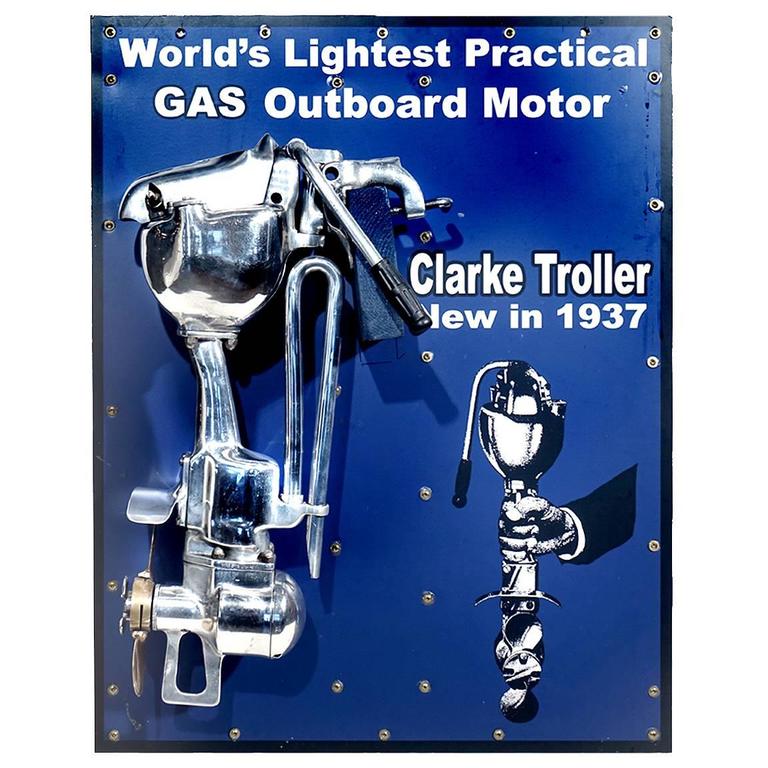 Beautiful Clark Outboard Engine on Display Board at 1stDibs