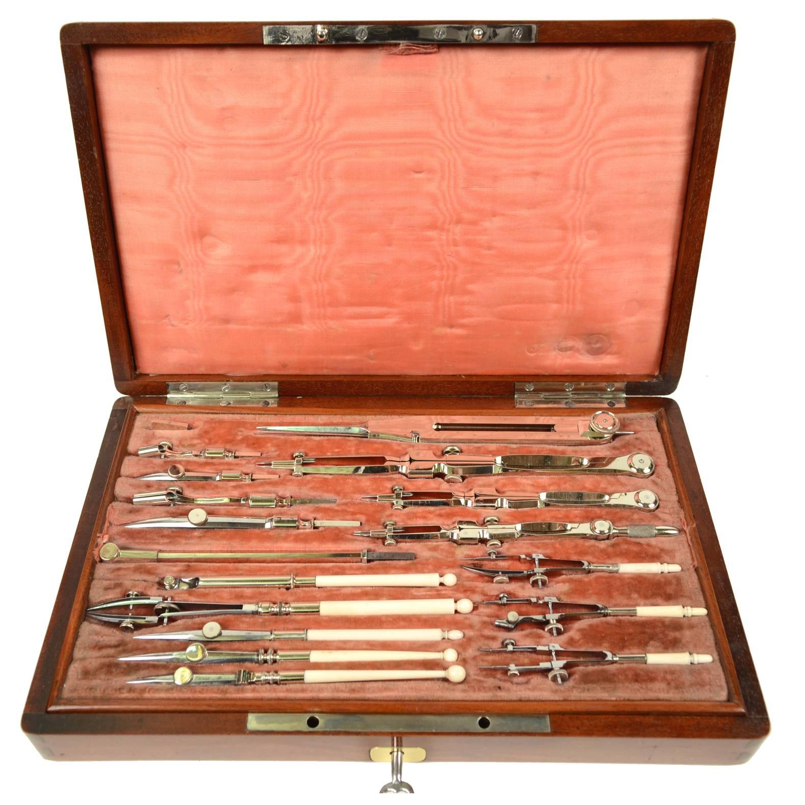 Beautiful Compasses Mahogany Box, 1858 at 1stDibs