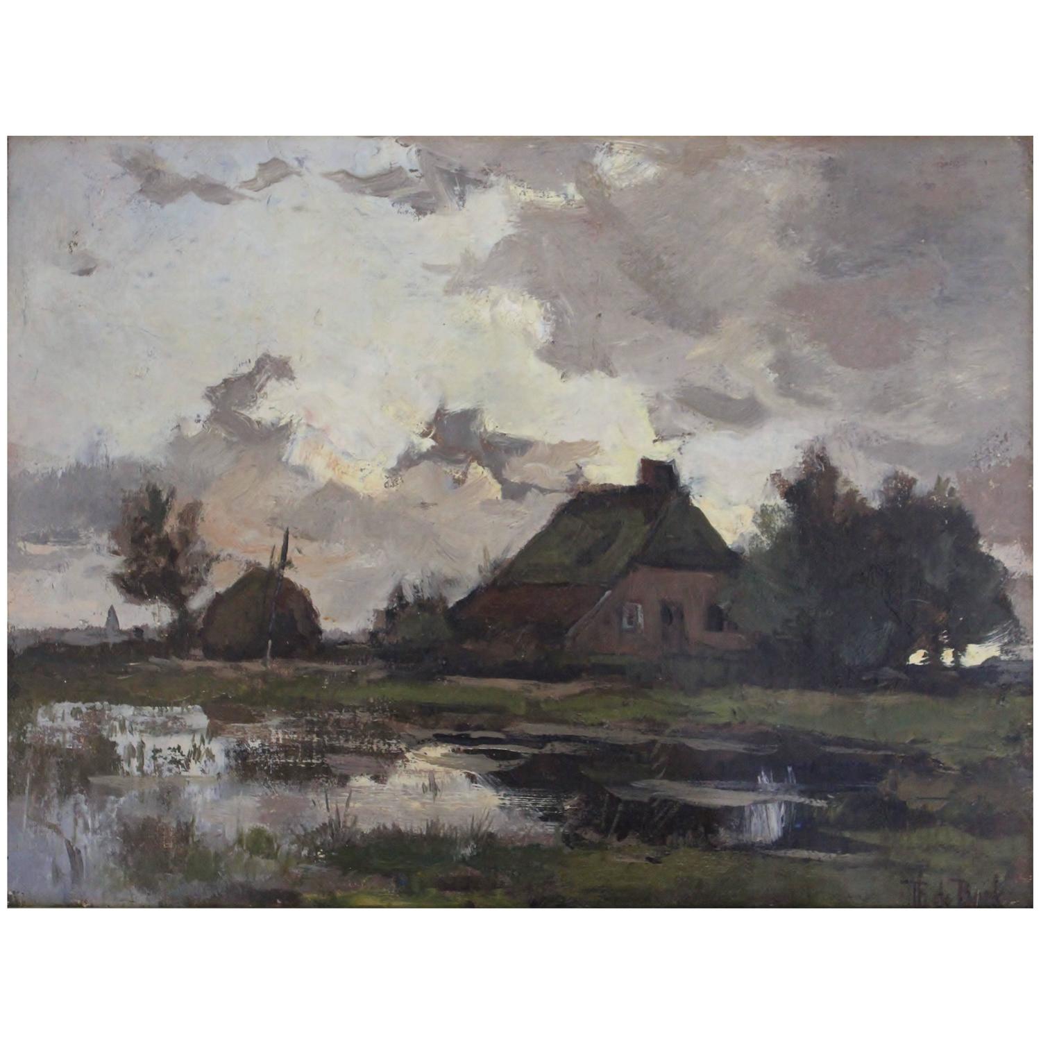 Theophile de Bock Farm House Landscape Oil Painting For Sale at 1stdibs