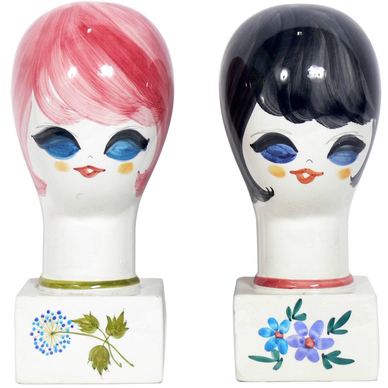 Pair of Italian Ceramic Head Sculptures at 1stDibs