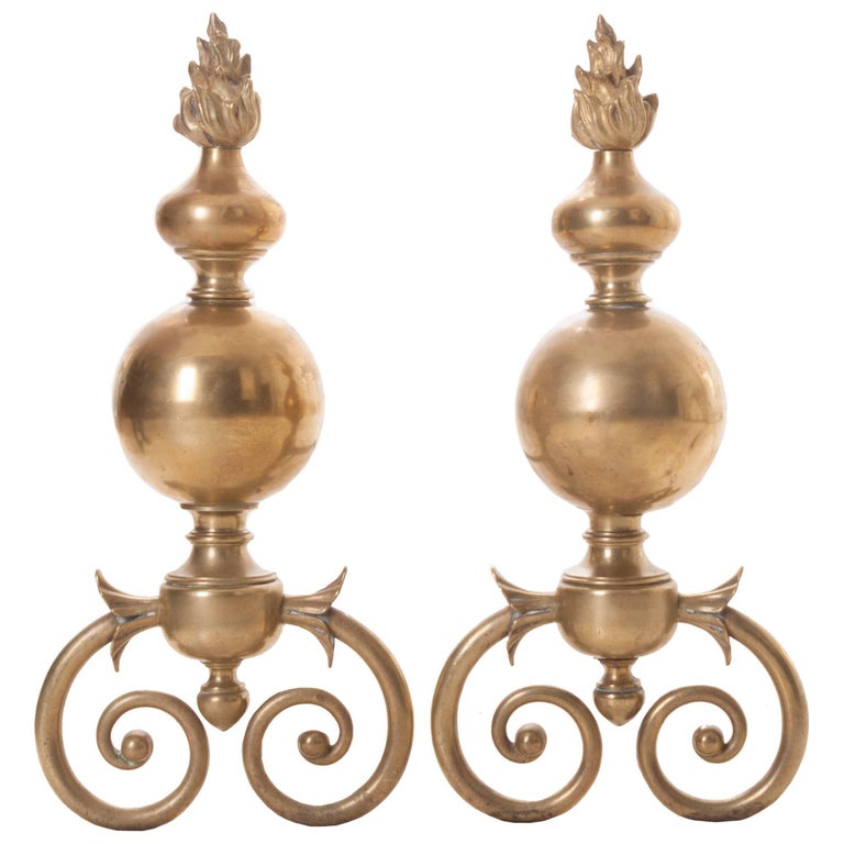 Pair of Large French 18th Century Louis XIV Brass Fire Dogs For Sale at ...