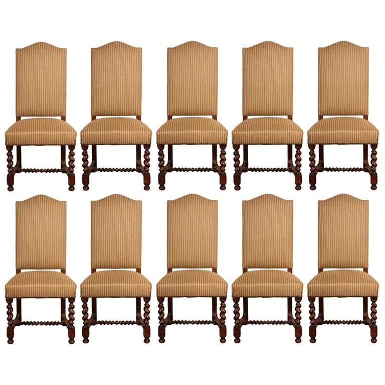 Set of Ten Vintage English Style Upholstered Dining Chairs at 1stDibs