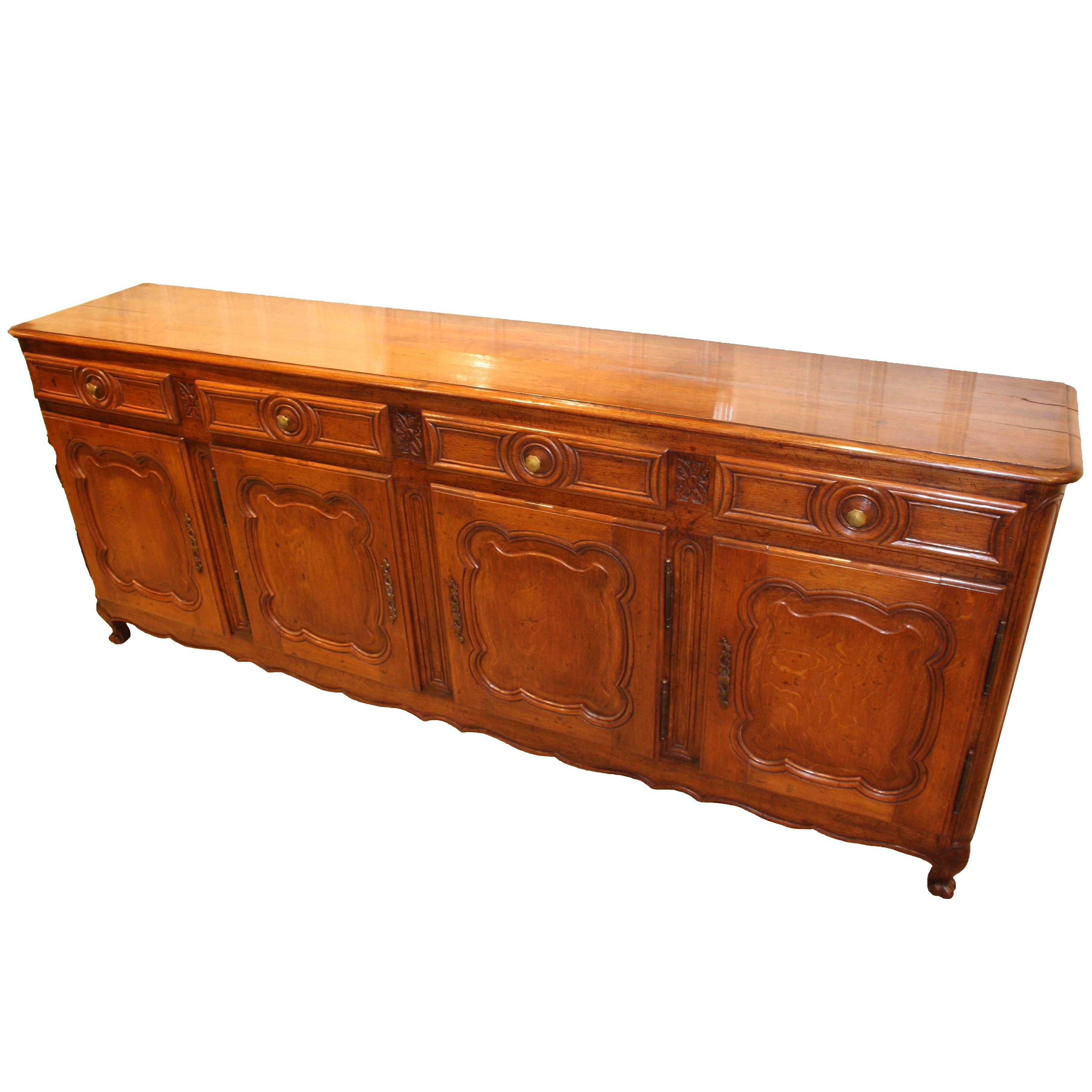 French Large Oak Enfilade Buffet with Cabinets c. 1920 For Sale at 1stDibs