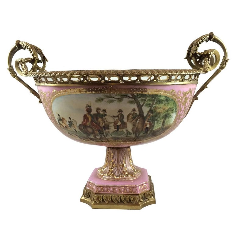 Serves Style Gilt Bronze Hand-Painted Porcelain Centerpiece at 1stDibs