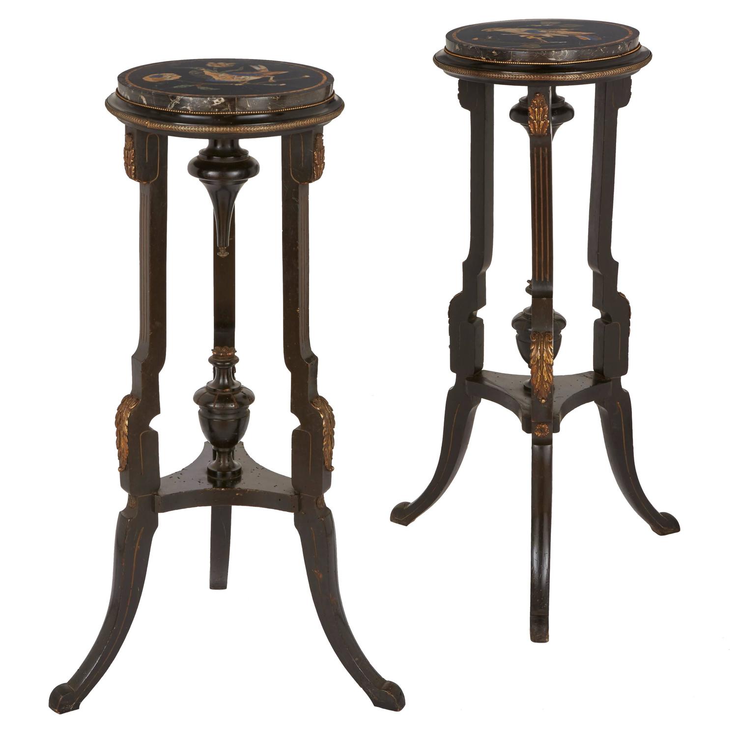 Pair of Pietra Dura Topped Circular Occasional Tables For Sale at 1stdibs