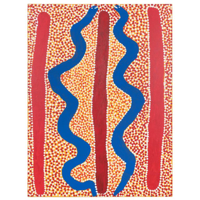 Australian Aboriginal Painting by Spider Snell with Blue and Red Snakes ...