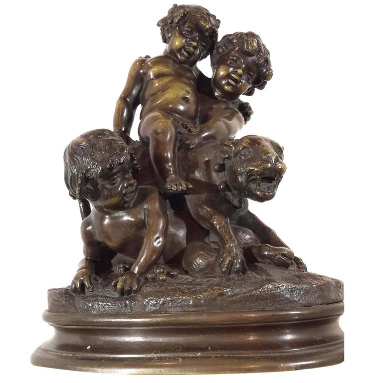 Claude Michel Clodion, Bronze Group , Baby Bacchus and Panther, 19th ...