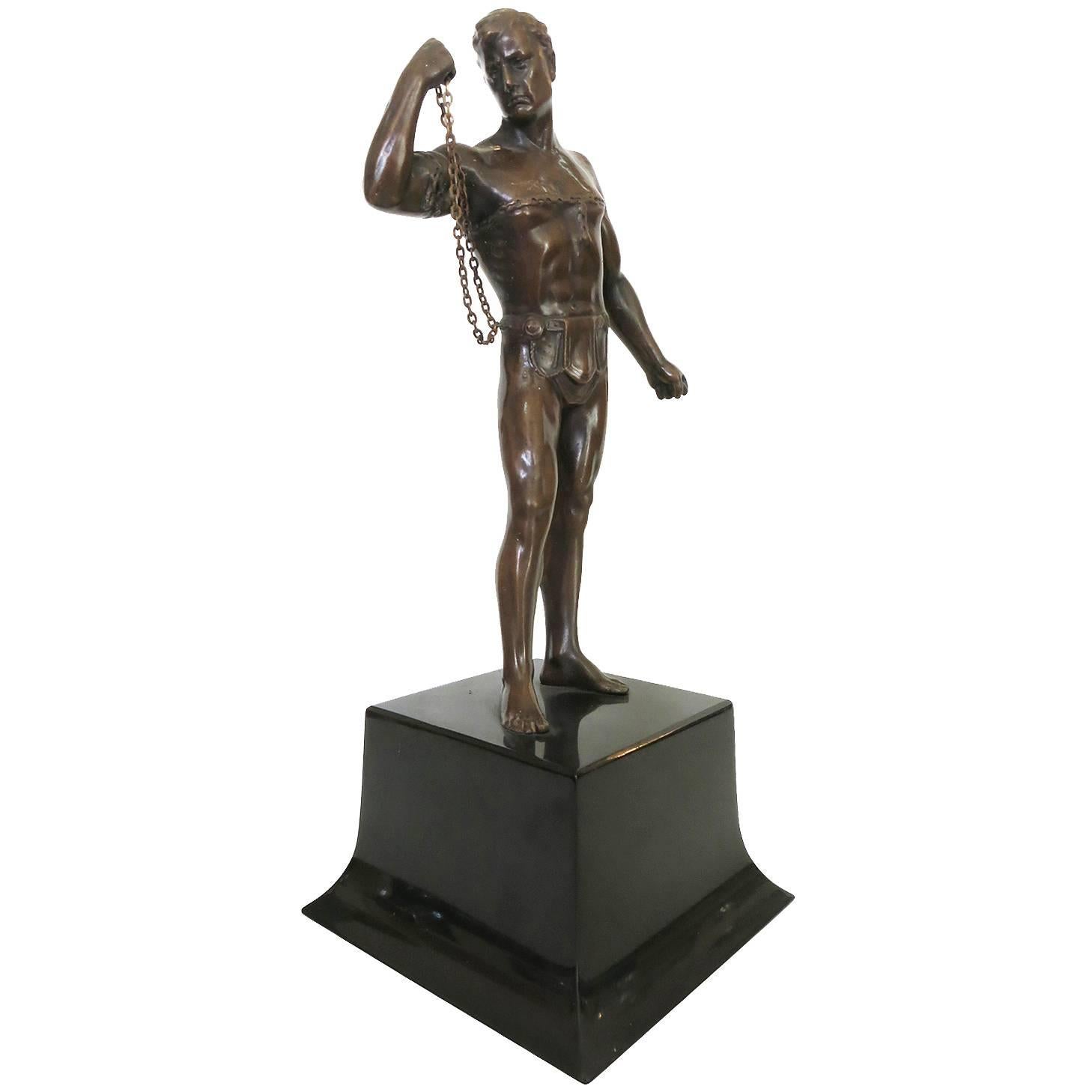 Turn of Century Style Bronze Sculpture of a Strong Man in Chains at 1stDibs