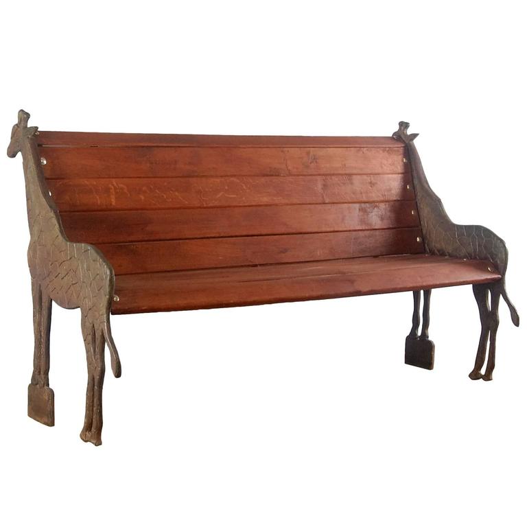 Mid-20th Century Giraffe Zoo Bench Cast Iron and Oak For Sale at 1stdibs