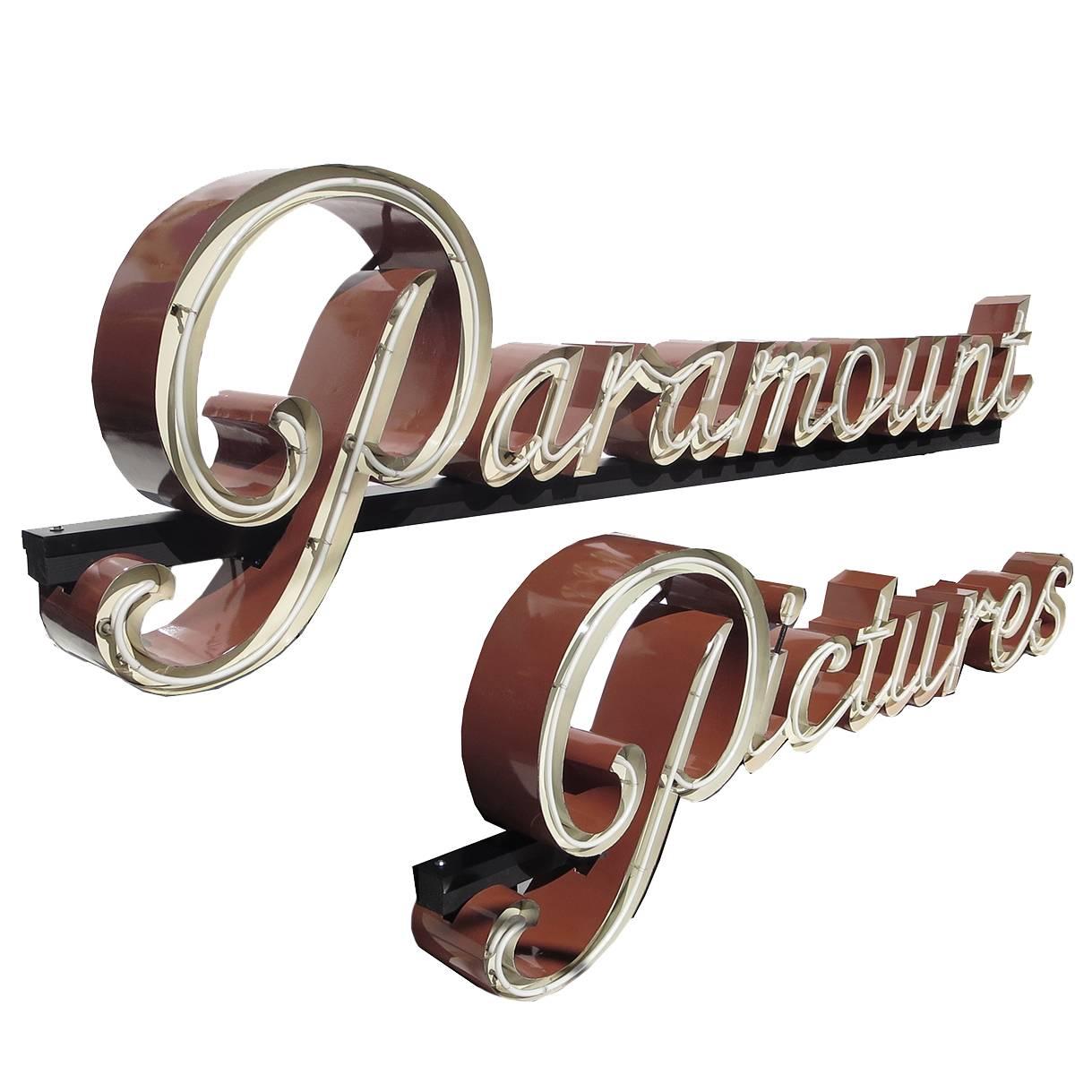 Historic Paramount Pictures Sign in Porcelain Enamel and Neon at 1stDibs
