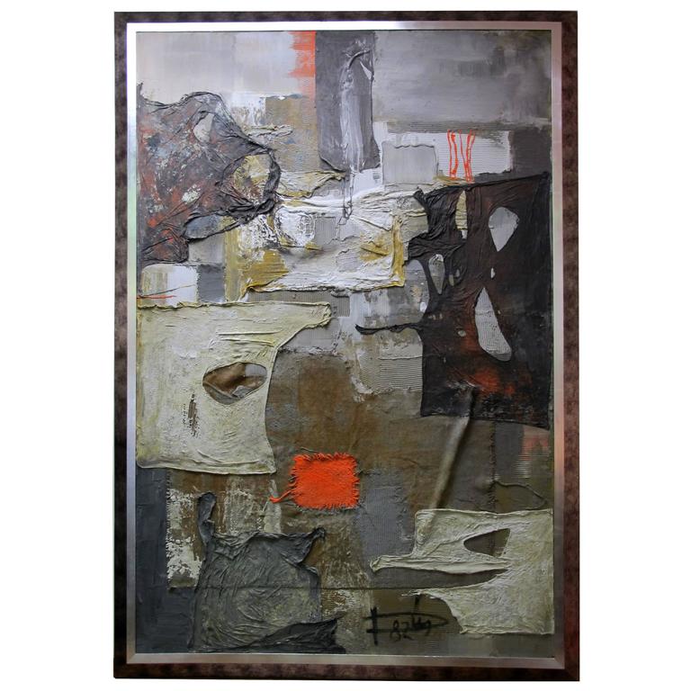 Laszlo Dus "The Red Spot" Mixed Media Abstract Painting on Canvas For ...