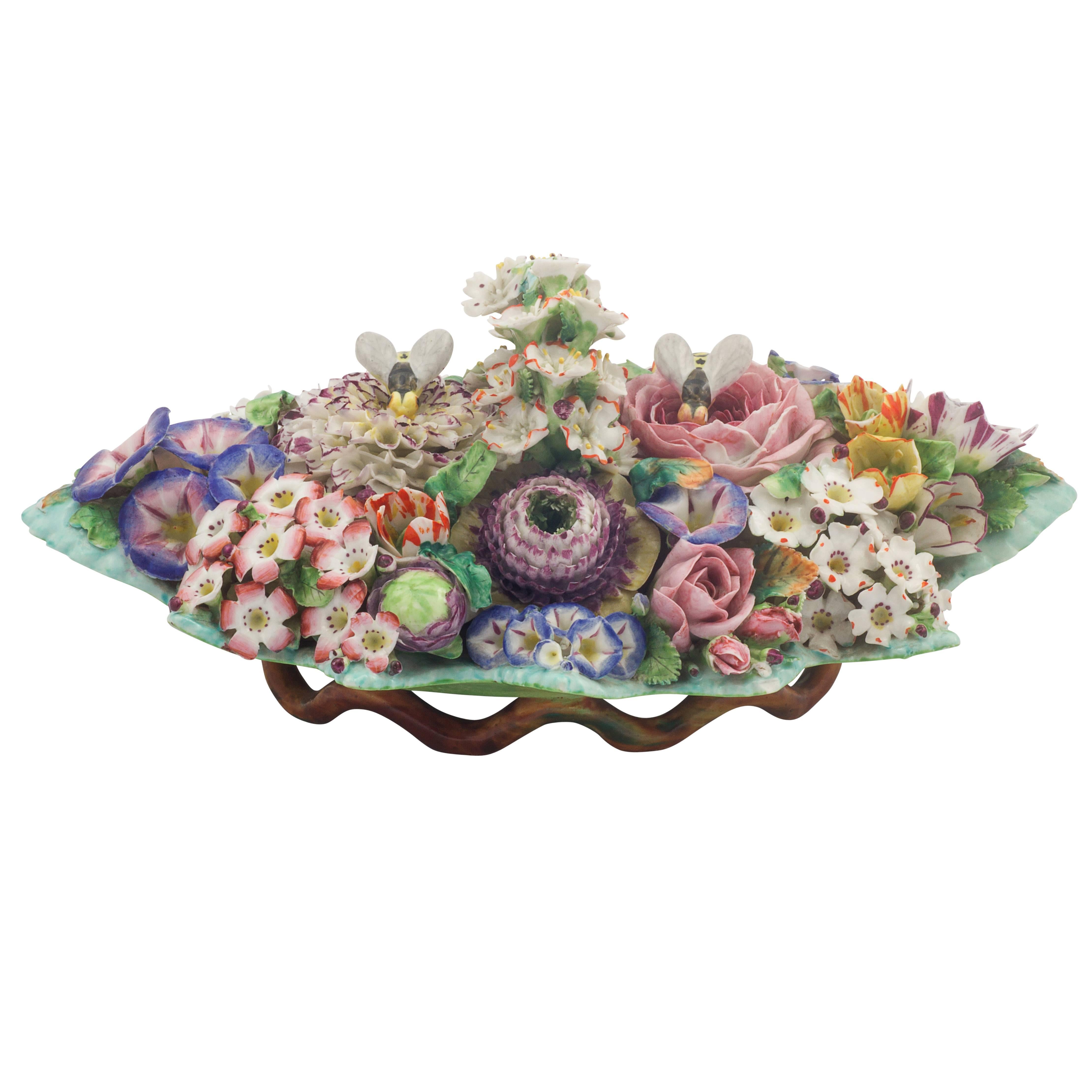Continental Porcelain Flower-Encrusted Inkwell, 19th Century at 1stDibs