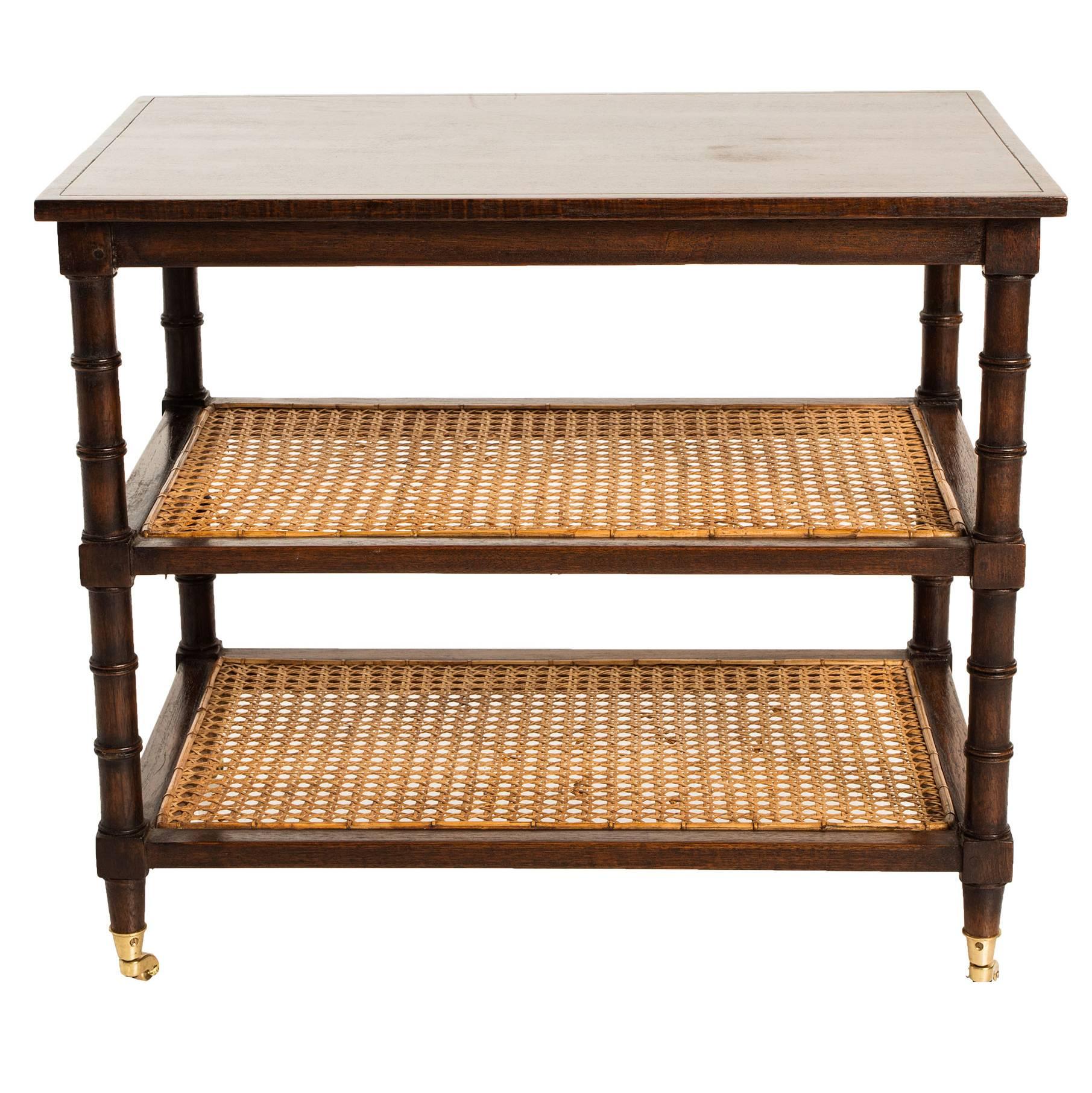 Two-Tier Wood and Caned Table at 1stDibs