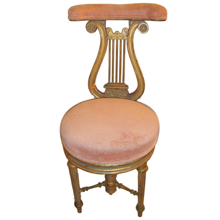 Victorian Adjustable Lyre Gold Harp Piano Chair at 1stDibs | antique ...