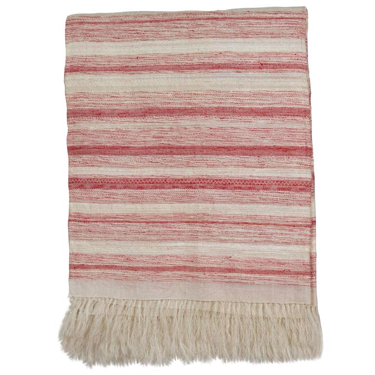 Indian Handwoven Throw. Red and Ivory. Linen. For Sale at 1stDibs