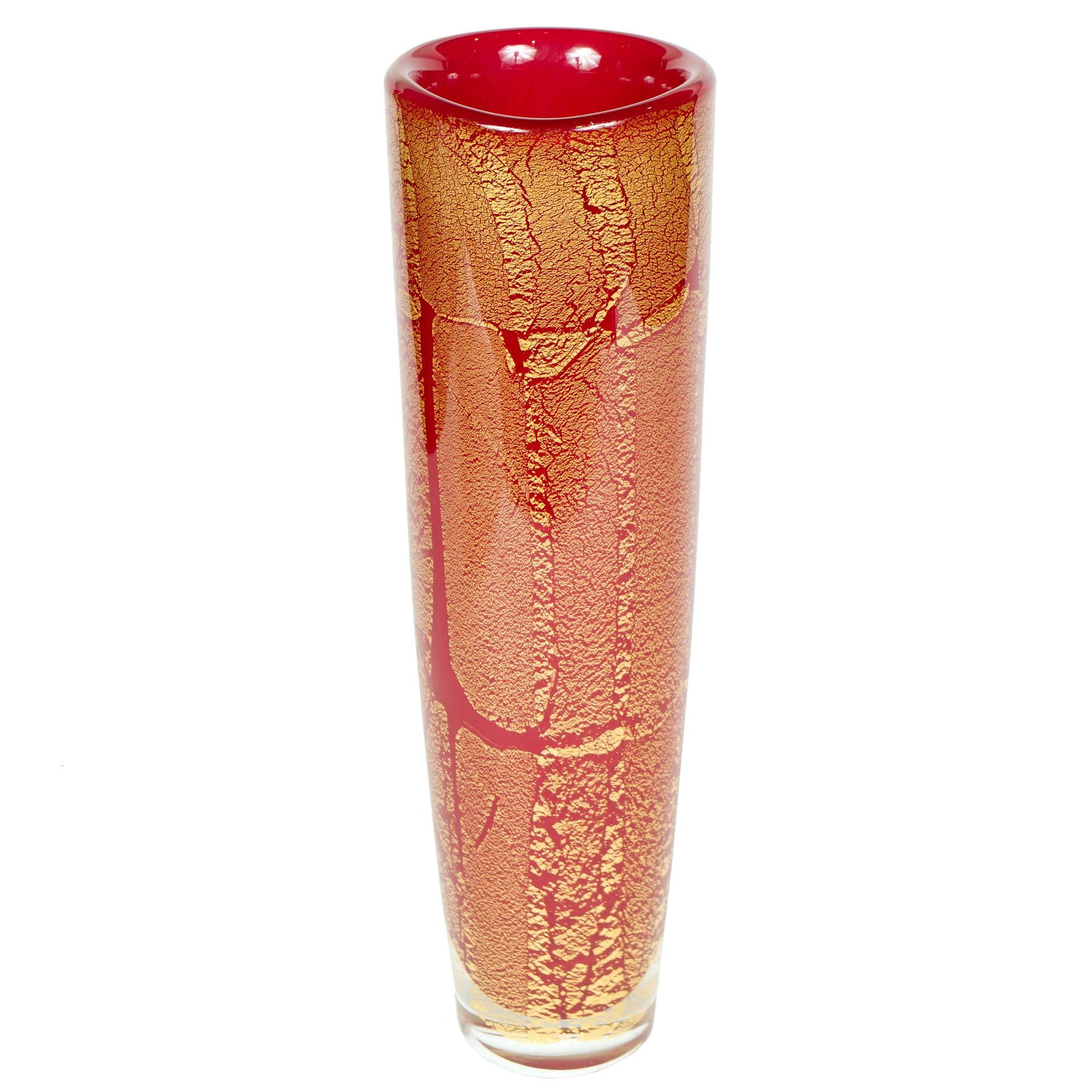 Monofiore Balaton Short Glass Vase in Red Apple Green Thread Rim by ...