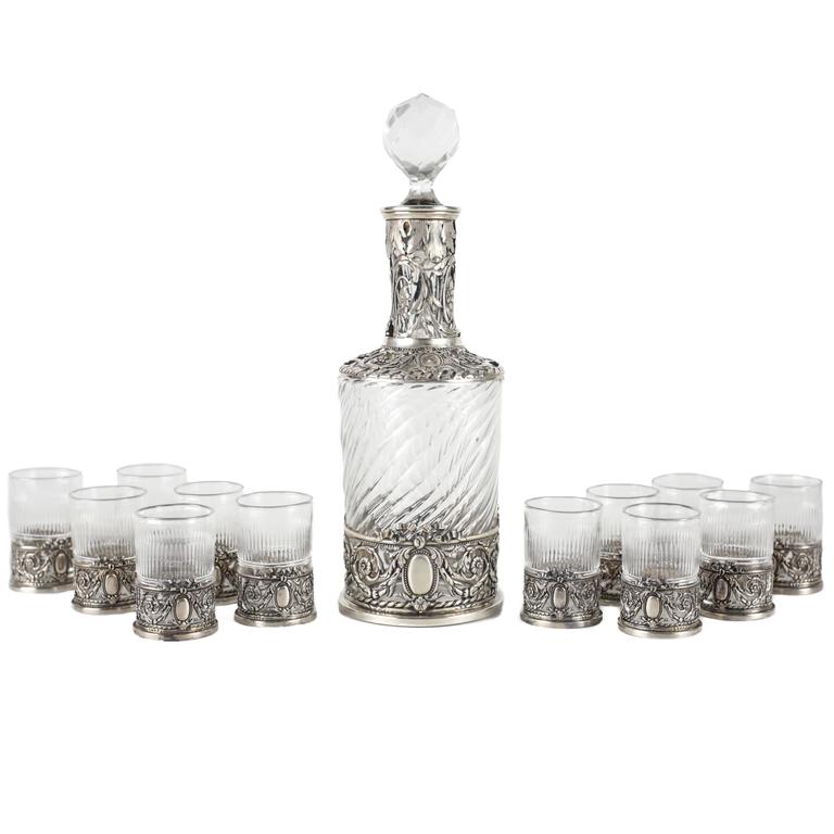19th Century French Silver Mounted Cased Liquor Set by Alphonse Debain ...
