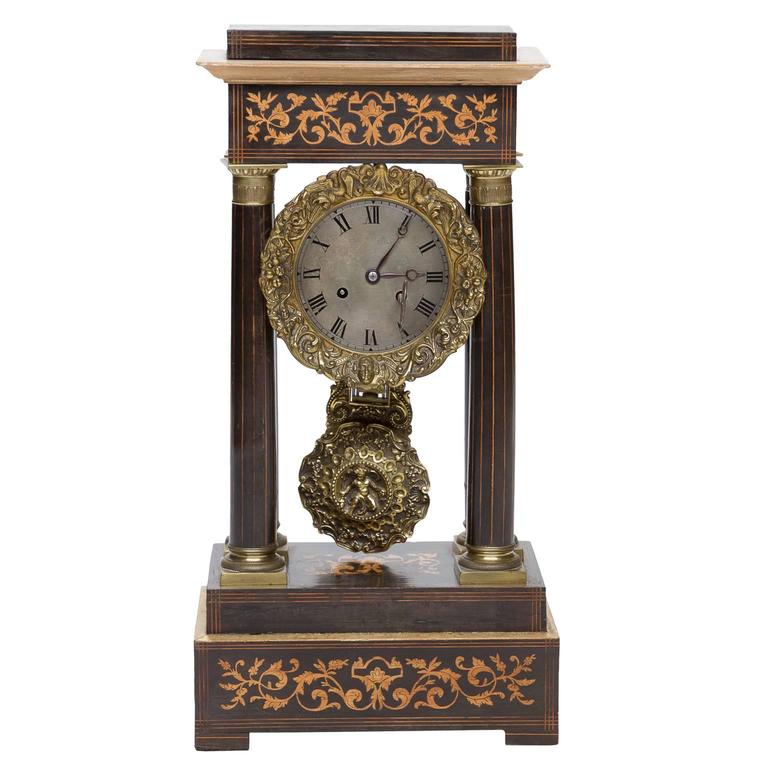 19th Century French Gold-Plated Mantel Clock with Carved Wooden Gold ...