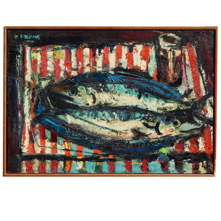 Robert Frame California Modernist Still Life Painting "Fish and Wine ...