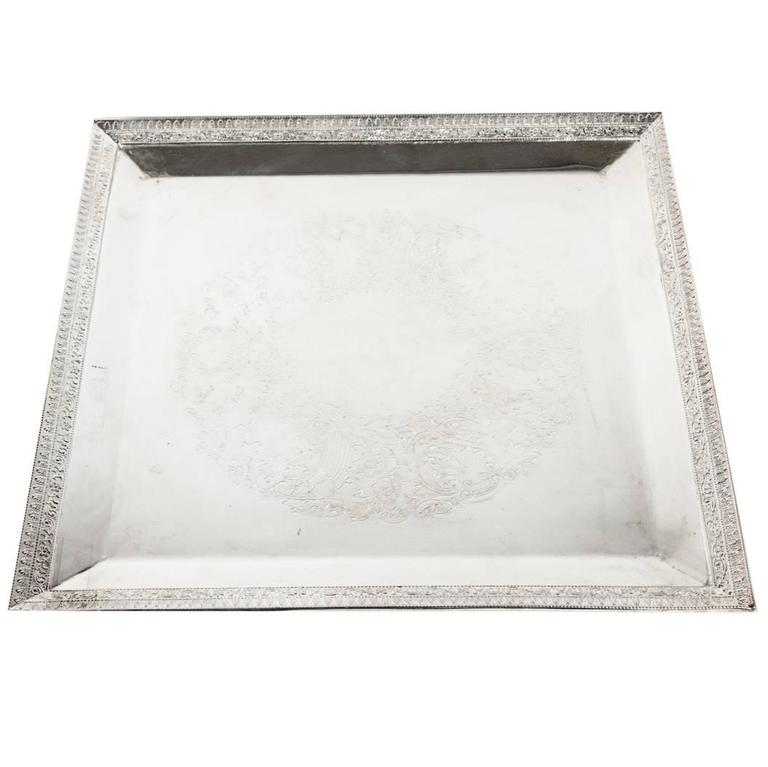 English Square Silver-Plate Tray at 1stDibs