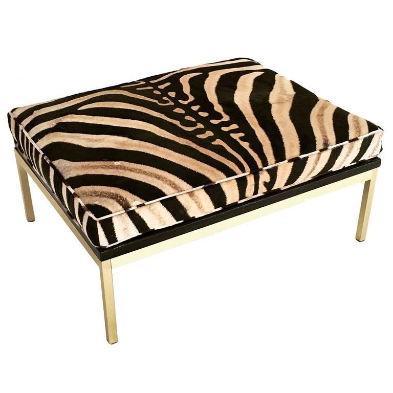 Knoll Style Zebra Hide and Brass Ottoman at 1stDibs