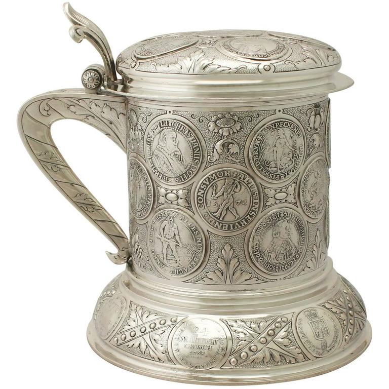 Antique German Silver Quart and a Half Coin Tankard at 1stDibs