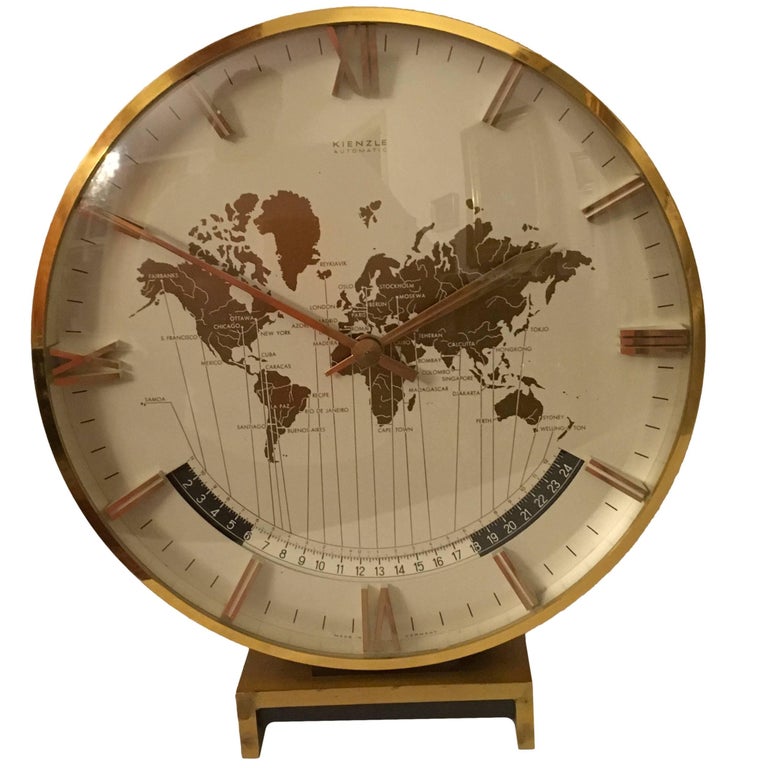 Big Kienzle Weltzeituhr Modernist Table World Timer Zone Clock at 1stDibs