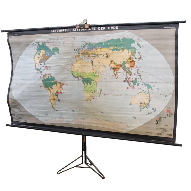Massive German Map Poster Stand Holder with World Economy Map For Sale ...
