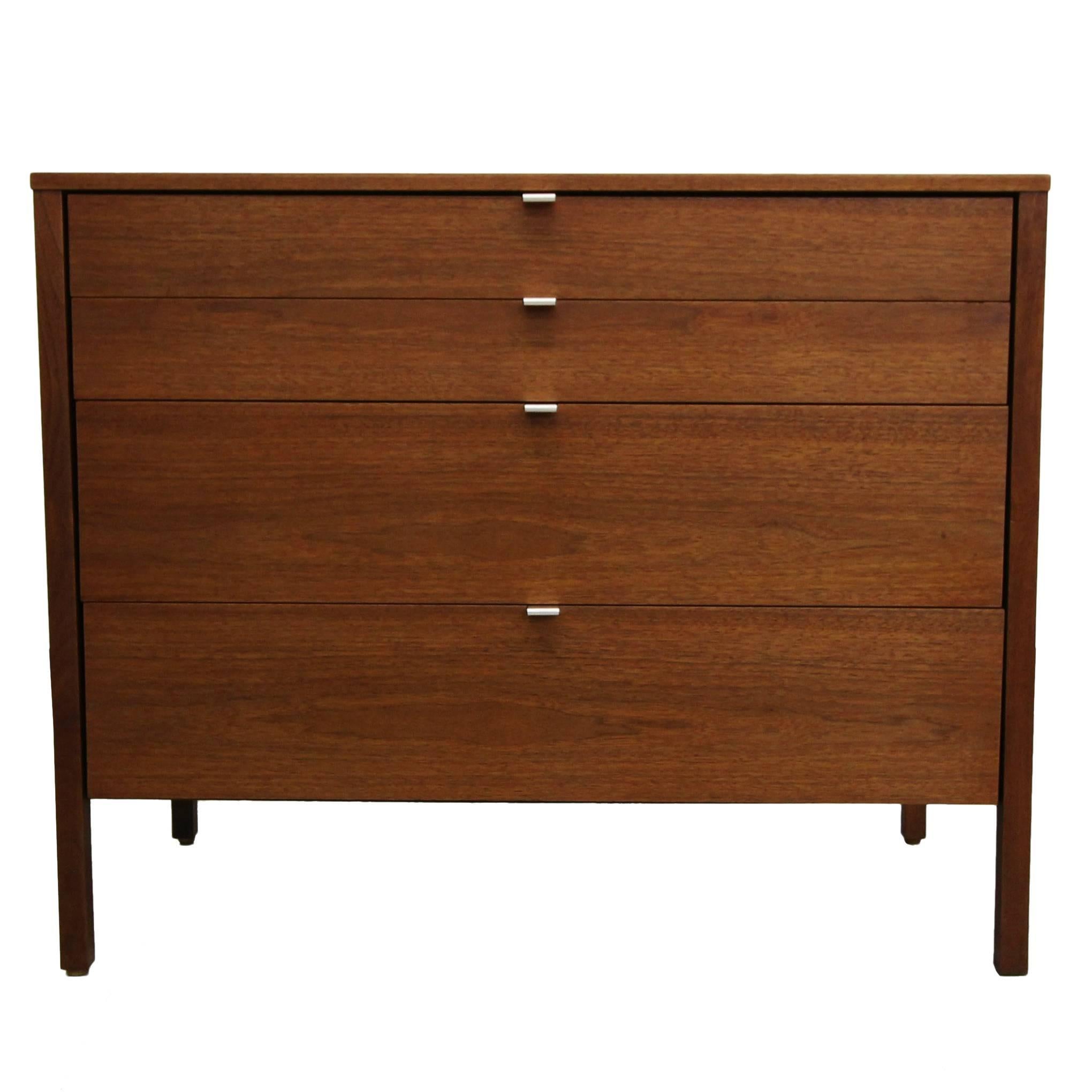 Mid-Century Knoll Walnut Four-Drawer Dresser Cabinet For Sale at 1stDibs