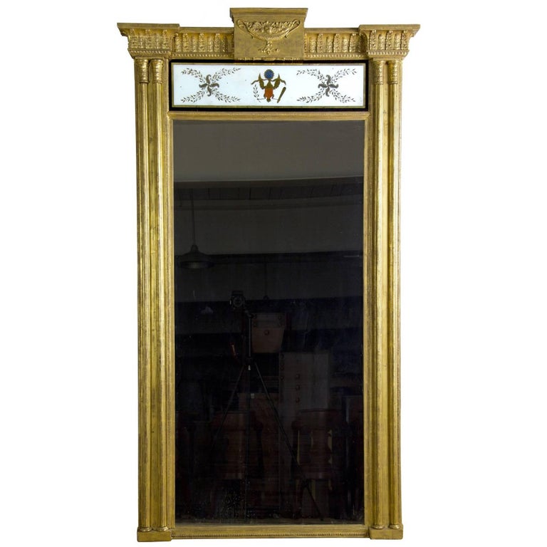 Monumental Gilt Pier Mirror with Reverse Painting with American Eagle ...