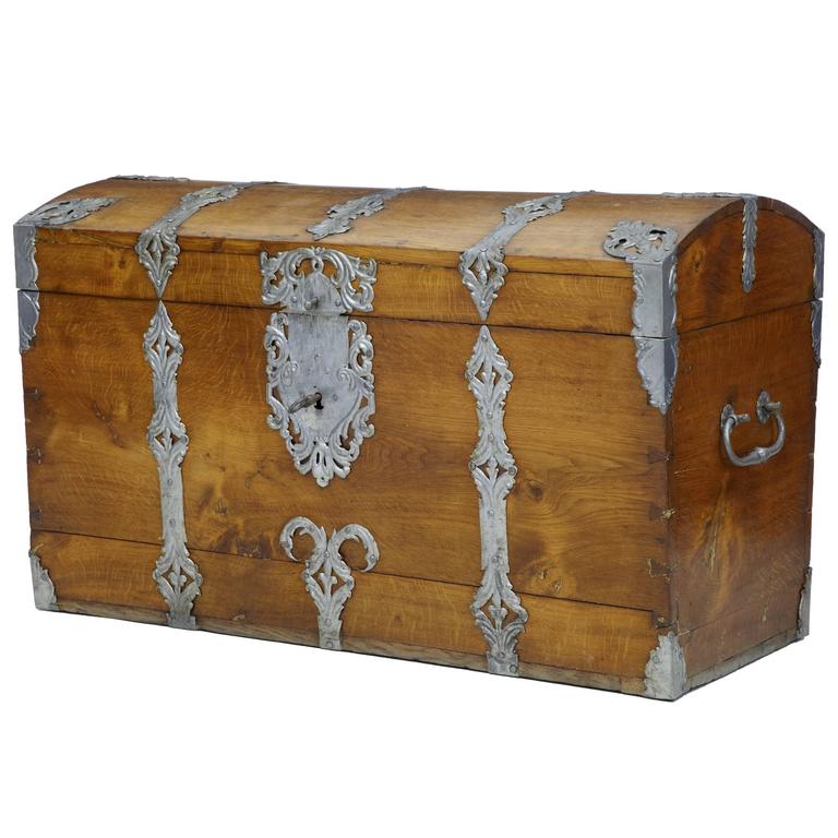 19th Century Metal Bound Oak Trunk Chest at 1stDibs