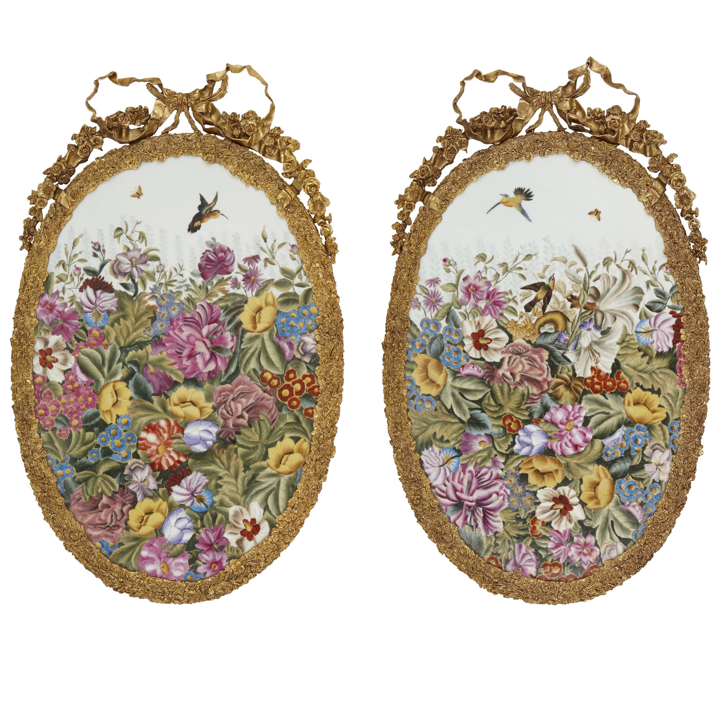 Large Pair of Sèvres Style Porcelain Antique Plaques Within Ormolu ...