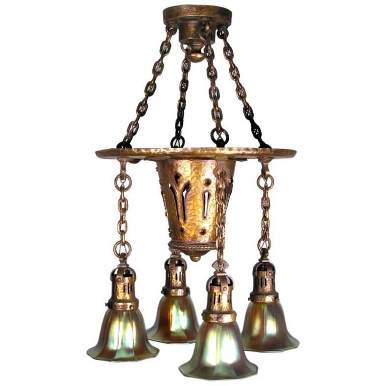Beardslee (Chicago) Arts and Crafts Hammered Four-Light Fixture For ...