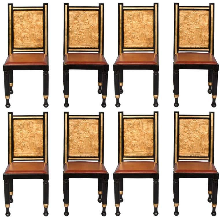 Set of Eight Gilt and Painted Egyptian Inspired Dining Chairs For Sale ...