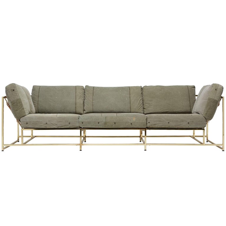 Vintage Military Canvas and Polished Brass Sofa For Sale at 1stDibs ...