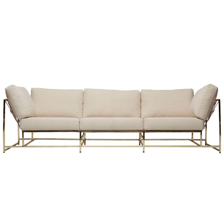 Natural Canvas and Polished Brass Sofa For Sale at 1stDibs