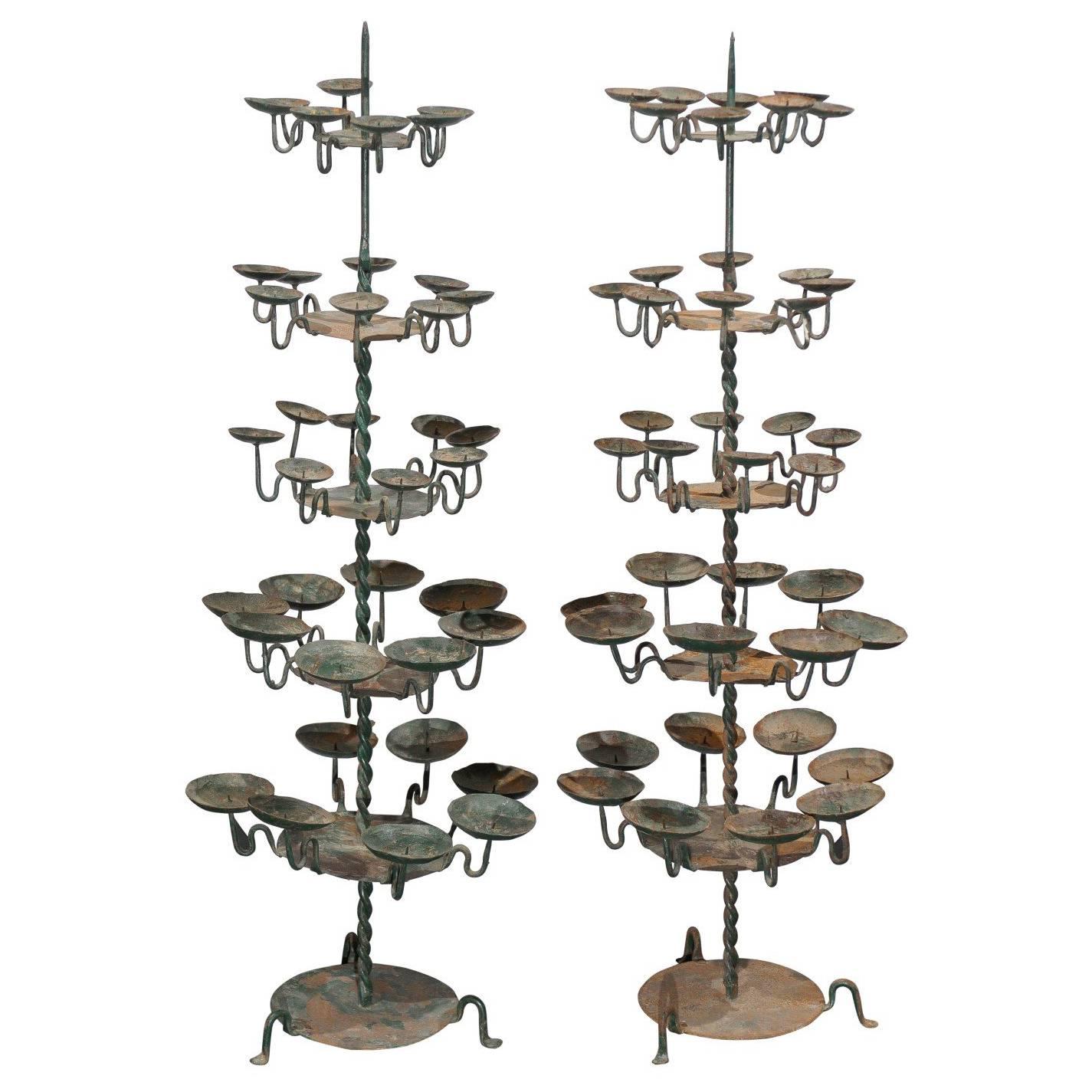 Large Size Spanish 19th Century Iron Candle Trees with Green Color at ...