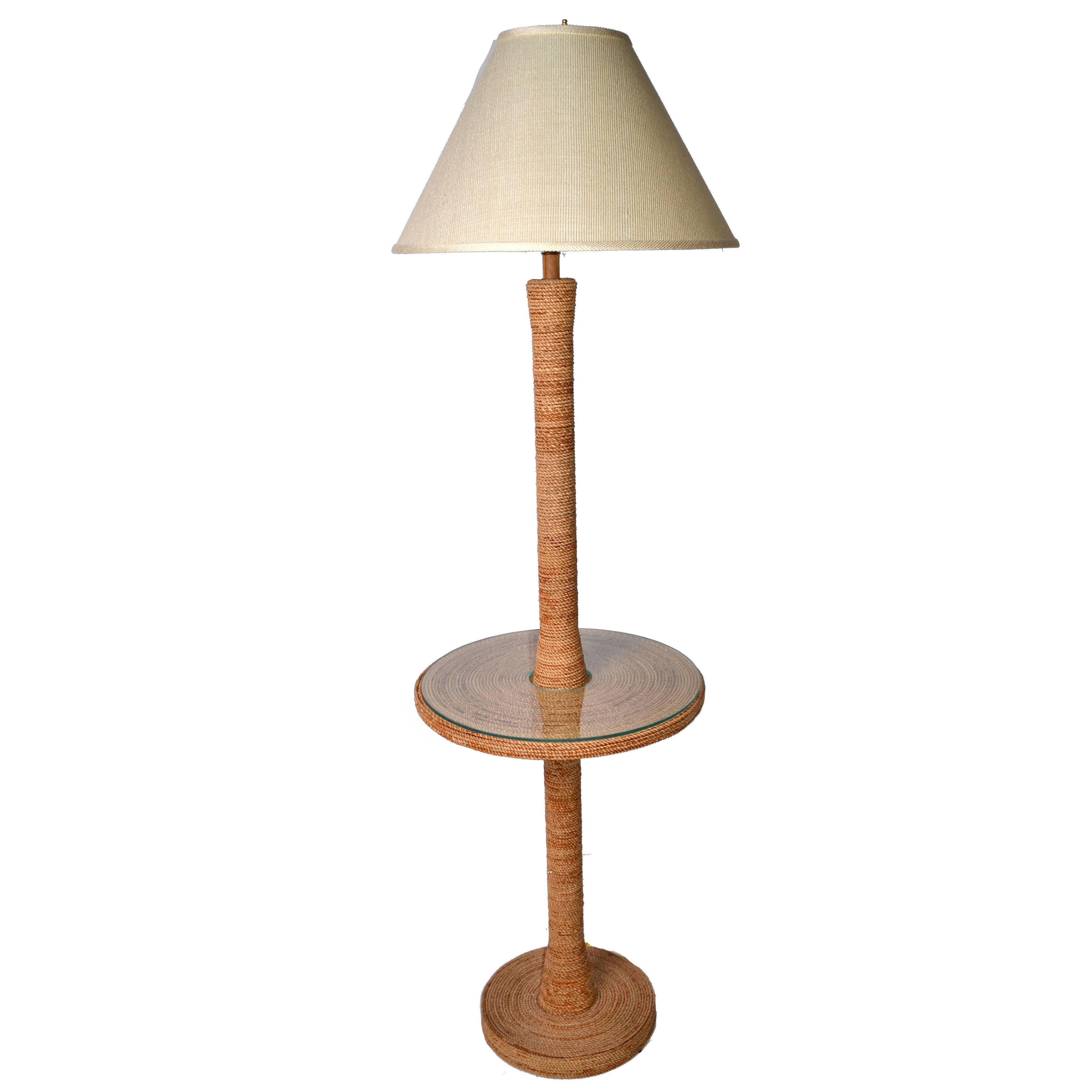 Mid-Century Modern Rope Floor Lamp with Glass Table at 1stDibs