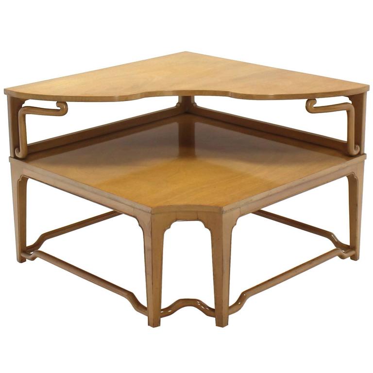 Large Mid Century Modern Asian Inspired Corner Two Tier Step Table at ...